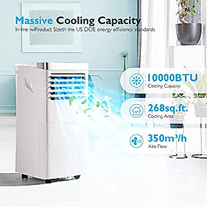 Breezestival 10,000 BTU Portable Air Conditioner, 3-in-1 Multifunctional AC Unit With Dehumidifier Fan and 24H Timer Mobile Air Conditioner Remote Control for 268 sq. ft (Window Venting Kit Included)