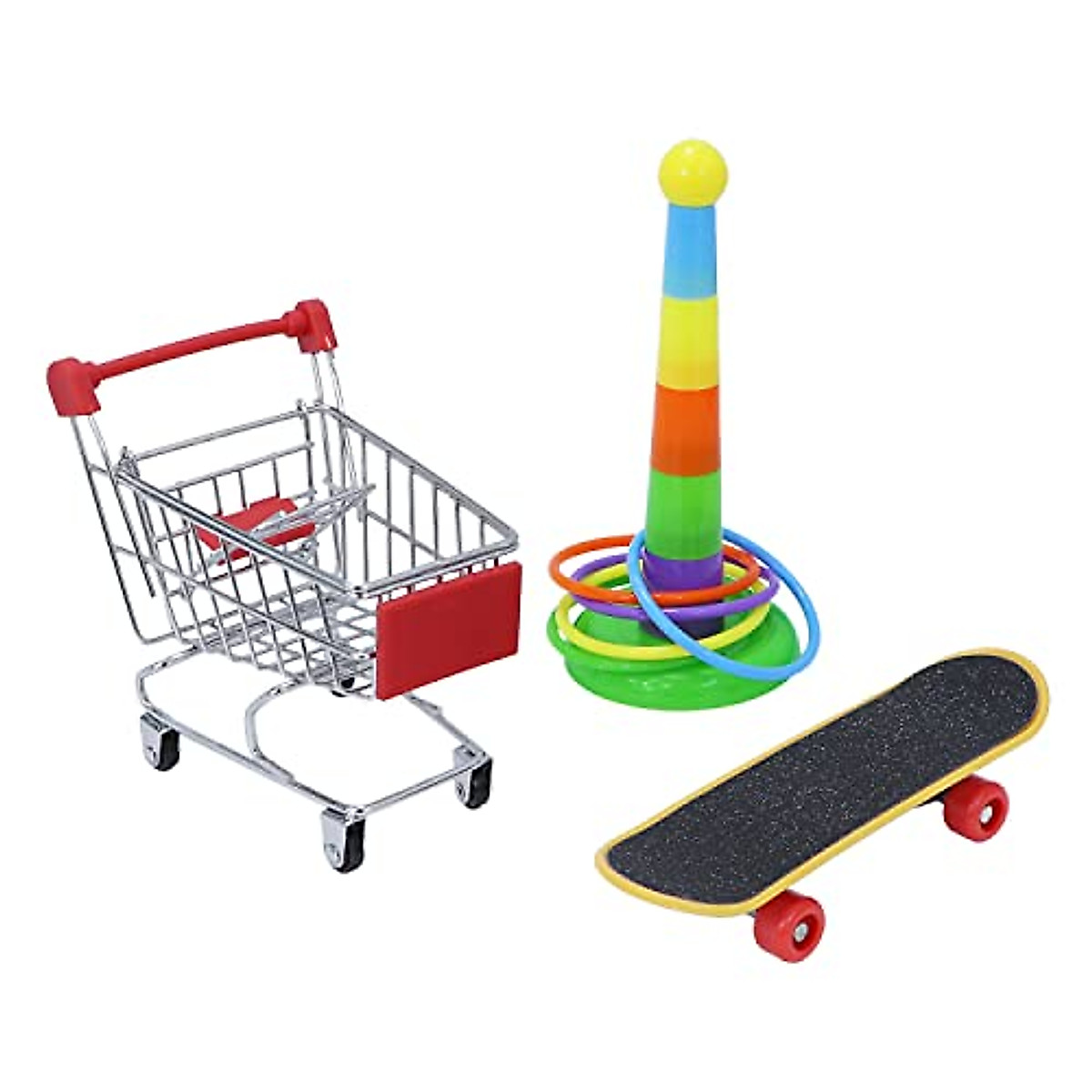 Wontee Bird Toys Mini Shopping Cart Skateboard Ring Toy for Playing and Training of Budgies Cockatiels Caique Quaker Parrot Conures (3 Pack)