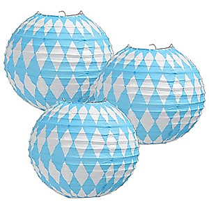Beistle Oktoberfest Paper Lanterns, 9-1/2-Inch, Blue/White
