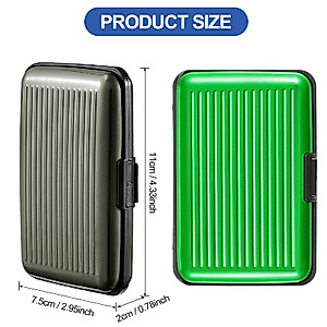 BBTO 2 Pieces Credit Card Holder Slim Mini RFID Blocking Credit Card Protector Aluminum Business Card Case Metal ID Organizer Wallet with 7 Slots for Women Men (Green, Gray)