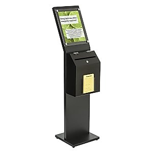 Displays2go Locking Donation Station, Ballot Box with 8.5 x 11-Inch Sign Holder Kiosk (Black) (SSB811BKBK)