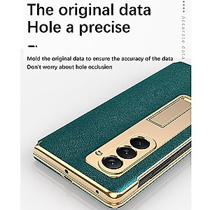 lefeda Leather Case for Samsung Galaxy Z Fold 5, Full Body Protection Electroplated Case with Tempered Glass Screen and Hidden Stand Shockproof Phone Cover,Gold