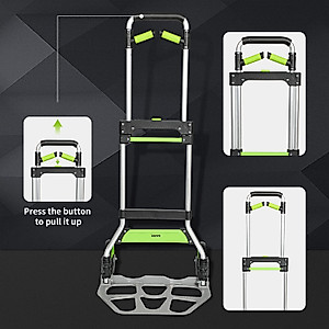 Leeyoung Folding Hand Truck and Dolly,309 lb Capacity Aluminum Portable Cart with Telescoping Handle and PP+EVA Wheels