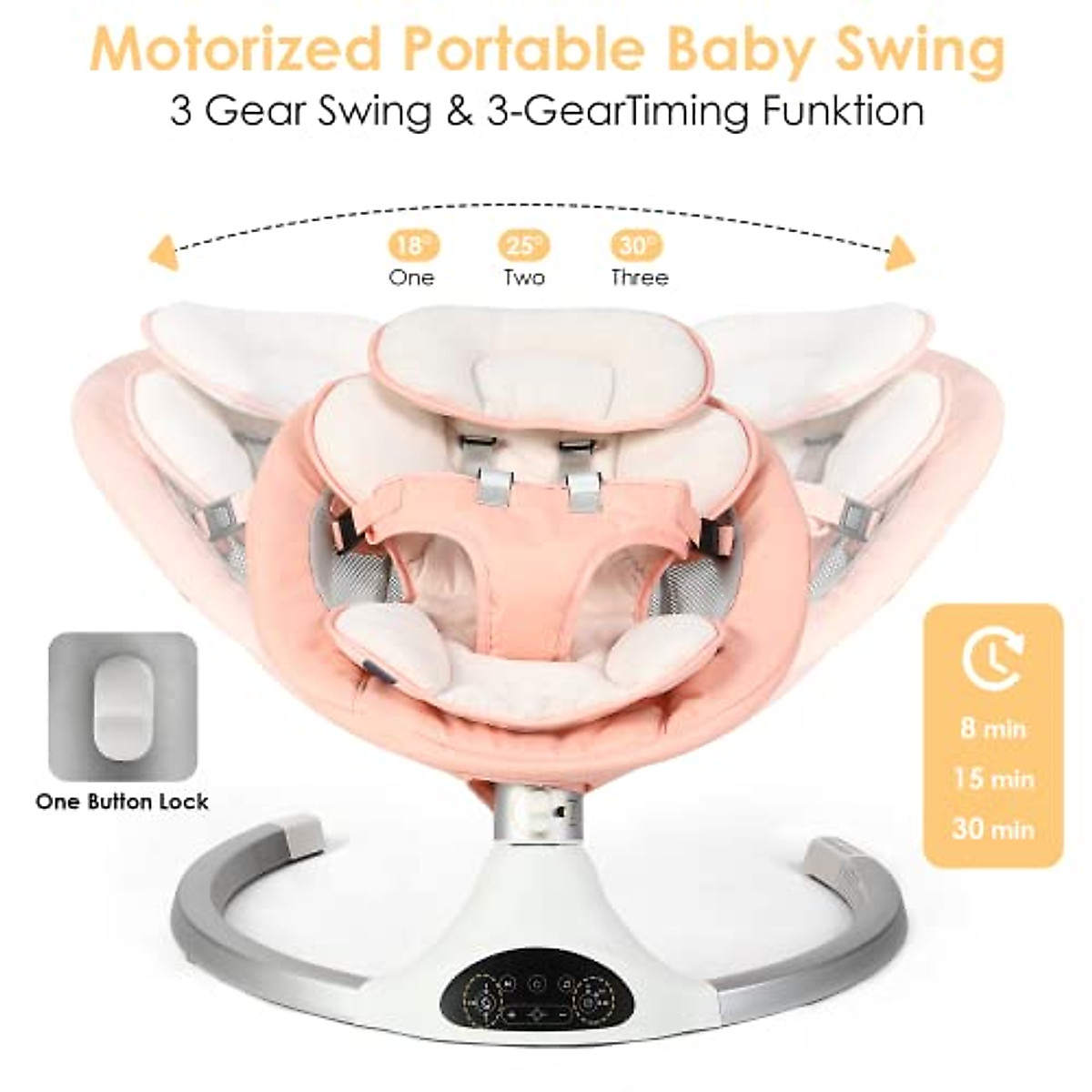 Baby Swing for Infants, Baby Rocker with 5 Point Harness, Bluetooth Support Baby Swing, 10 Preset Lullabies. 3 Speed Natural Baby Swing, Infant Swing with Remote Control and 3 Hanging Toys, Pink