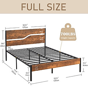 VECELO Full Size Platform Bed Frame with Wood Headboard, Solid and Strong Metal Support, No Box Spring Needed