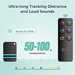 Key Finder, Esky RF Item Locator with 2 Transmitters and 6 Receivers, 100ft Working Range 80dB Loud Beeps Wireless Item Tracker Support Remote Control for Finding Pet, Wallet and Key
