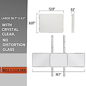 Belvadore 3 Way Mirror for Own Haircuts | Strong Metal Hooks | Trifold 360° Barber Mirror for Self Hair Styling, Shaving & Cutting | Haircut Tools to Self Cut at Home for Men & Women System