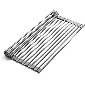 Bellemain Foldable Dish Drying Rack, Kitchen Rack, Sink Rack | Silicone Drying Rack, Dish Drying Mat, Stainless Steel Dish Drainer, Dish Rack Over Sink | Multipurpose Heat Resistant Mat (Gray, Large)
