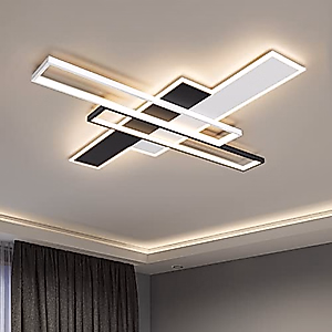 OKES LED Ceiling Light Fixture,85W Flush Mount Ceiling Lights with Remote,Black Square Acrylic Modern Ceiling Lamp for Bedroom,Kitchen,Living Room,Study Dimmable/3000-6000K