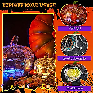 Tessco 2 Pcs 70oz Glass Pumpkin Candy Jar with Lid Halloween Pumpkin Jars Candy Bowl for Halloween Home Decoration(Clear, Large, Small)
