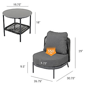 Grand patio Outdoor 3-Piece Conversation Seating Set - Low Slung Comfort, Lightweight Aluminum Frame, Water-Resistant 6.25" Thick Cushions - Dark Gray