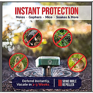 Livin' Well Solar Sonic Pest Repeller Stakes - 4pk Outdoor Pest Repellent with 5,000 Feet Range, Solar Powered Animal Control, Rodent Repellent and Deterrent for Mole, Vole, Gopher