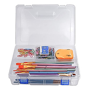 CSNGHSD Plastic Pencil case, Large Plastic Pencil case with lid. Transparent. Hard Pencil Double Storage Multi-Layer Tool Box for School Art Box