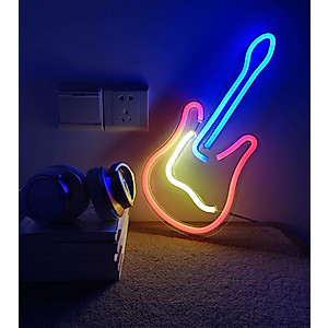 Guitar Neon Sign for Bedroom Art Guitar Decor Neon Lights for Christmas Halloween Wedding Valentine's Day Party Bar Club Home Decoration, Lounge Office Operated by USB