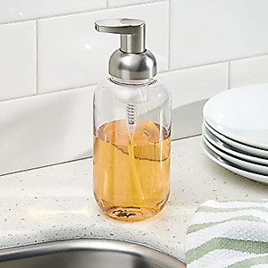 mDesign Round Plastic Refillable Foaming Soap Dispenser Pump Bottle for Kitchen Countertop and Sink - Vintage-Inspired, Compact Container Design - Twain Collection - 2 Pack - Clear/Brushed Chrome