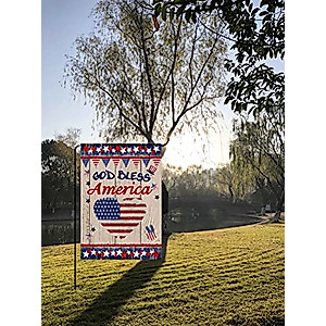 God Bless America Memorial Day Garden Flag 4th of July Independence Day Patriotic Heart Flag Burlap Double Sided Outside Yard Outdoor Decoration 12.5 x 18 Inch