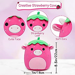 Strawberry Cow Plush Stuffed Animal Cow Plush Pillow Toys, Kawaii Cow Plushie Stuffed Cow Plush Toy, 3D Cute Soft Cow pillow for Christmas Birthday Kids Gifts Home Car Decoration (Strawberry Cow)