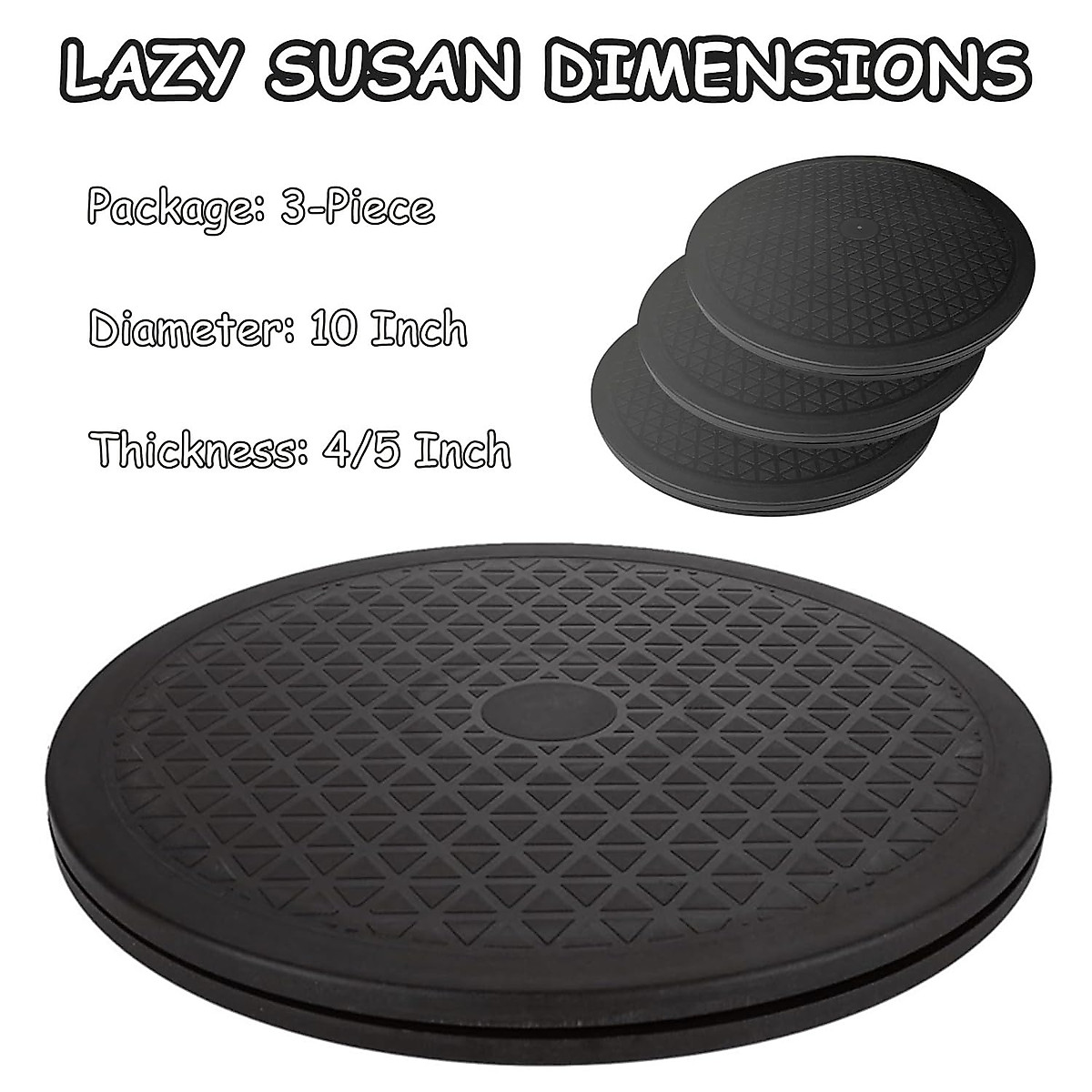RHBLME 3 Pack Black Lazy Susan, 10 Inch Lazy Susan Non Slip Lazy Susan Turntable for Cabinet, Heavy Duty Lazy Susan for Monitor, Laptop, TV, Potted Plants, Display, etc
