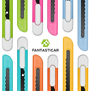 FantastiCAR Colorful Retractable Utility Knife Snap-Off Lightweight Box Cutter Set, Metal and Plastic Knife Body (34pcs)