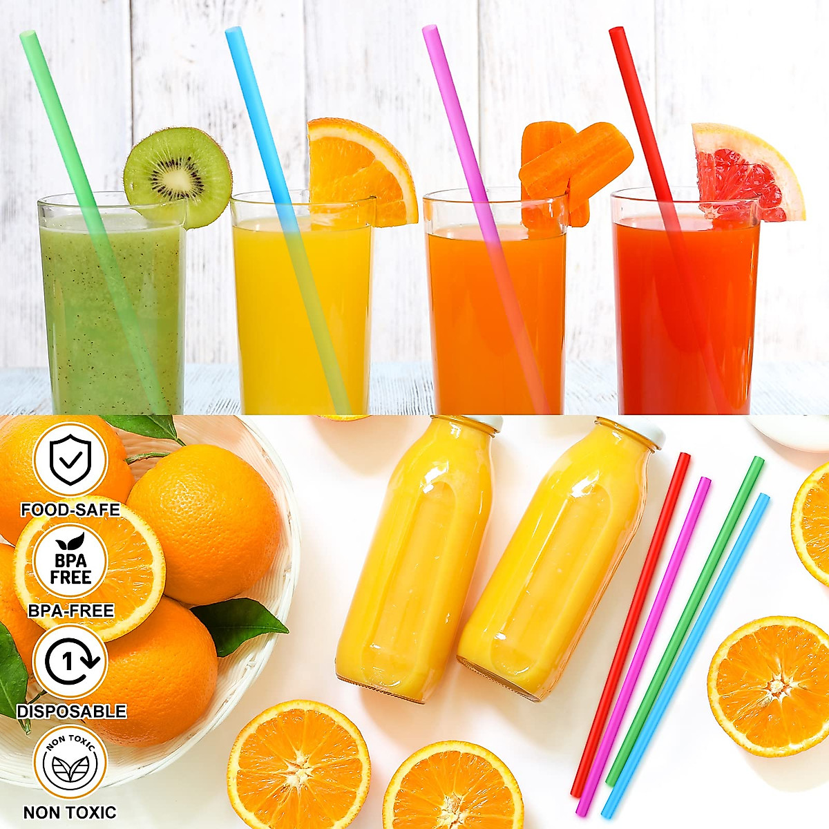 2000 Pcs Disposable Drinking Straws Long Plastic Straws 8.25" Long and 0.25'' Diameter for Cocktail Drink Cups Juice (Green, Rose, Blue, Red)