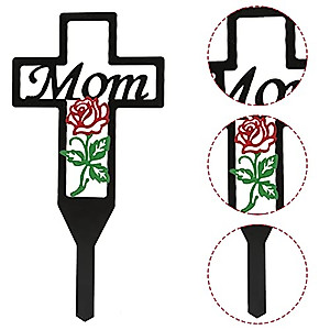 Homight Metal Cross Garden Stakes Cemetery Ornament, Mom's Graveyard Memorial Cross Stakes, Roses Best Cemetery Ornaments for Missing Relatives Thoughts and Memorial Gifts (mon 1 pcs)…