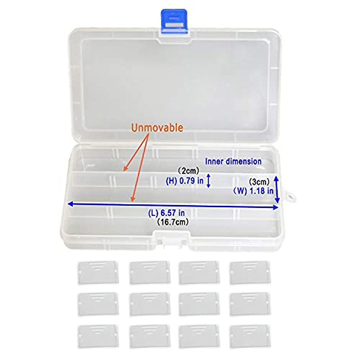 Qualsen 4 Pack Plastic Compartment Box with Adjustable Dividers Craft Tackle Organizer Storage Containers Box 15 Grid (Clear)