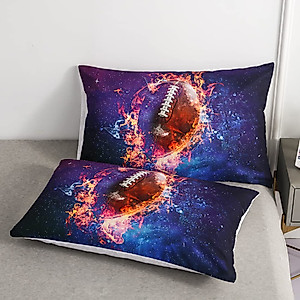 Roscloud Sports Football Rugby Comforter Sets Twin Size Bed Set- 2PC Ice Flame Galaxy Football Boys Quilt Bedspread Bedding Set（Comforter x 1 Pillowcases x 1）