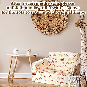 Burbell Boho Toddler Fold Out Couch Chair 2-in-1 Folding Sofa Toddler Chair Comfy Foldable Furniture Convertible Sofa to Lounger Bed for Playroom Bedroom Christmas Girls Boys Kids Gift