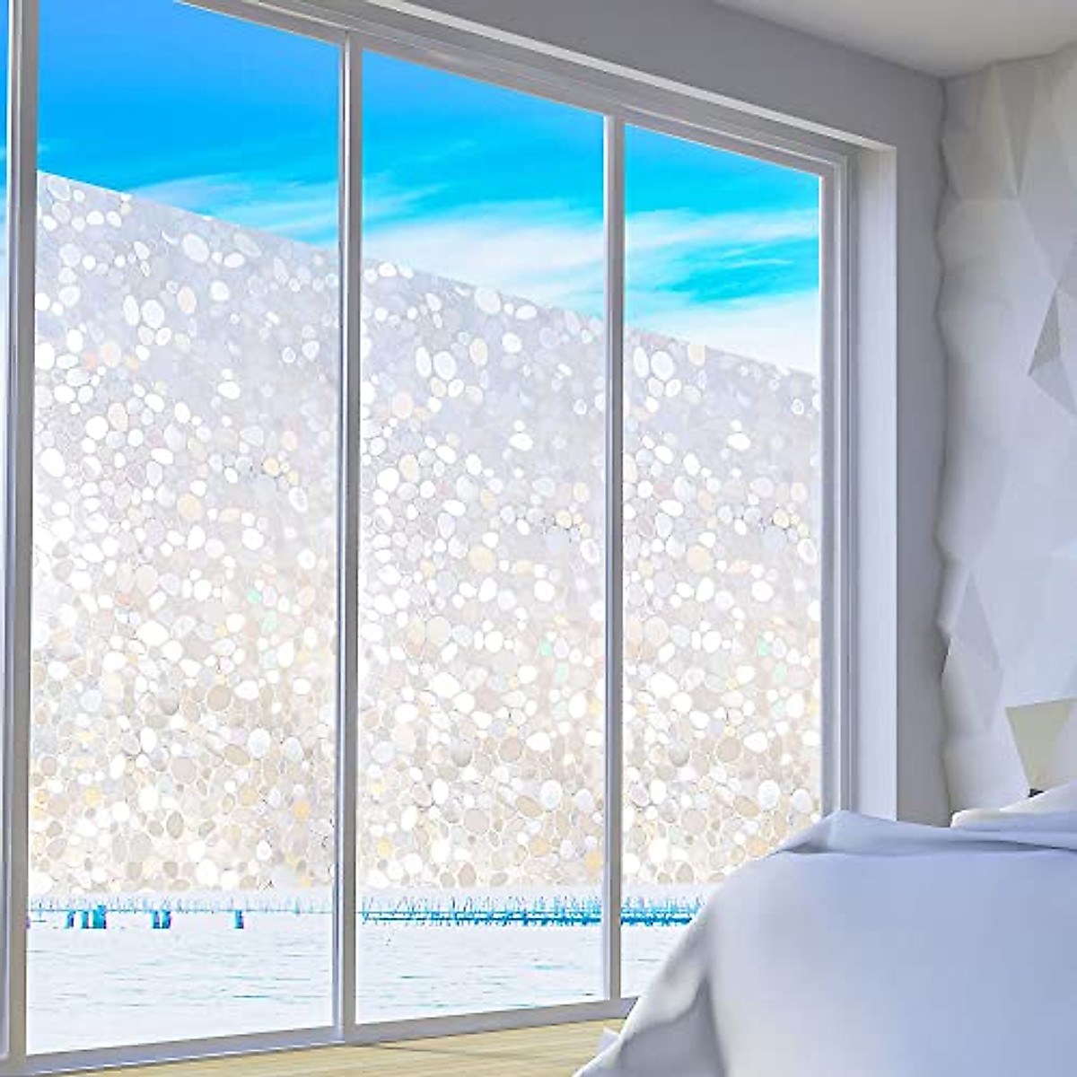 3D Pebble Window Privacy Film, Frosted Glass Window Film,Vinyl Decorative Window Decals, UV Blocking Window Coverings Static Clings Non Adhesive Window Film (17.5 x 78.7 inch)