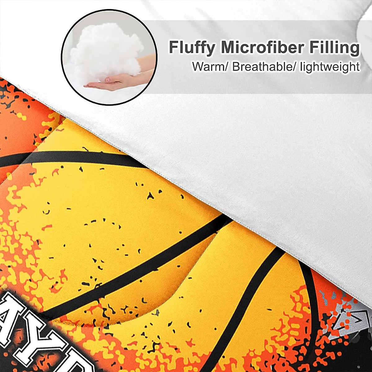 ZBIGTEE Basketball Comforter Set for Boys Kids Teens, Fire Pattern Basketball Boy Bedding Full Size Kids Comforter Set Orange Basketbal Ball Quilt Queen with with 1 Comforter and 2 Pillowcases