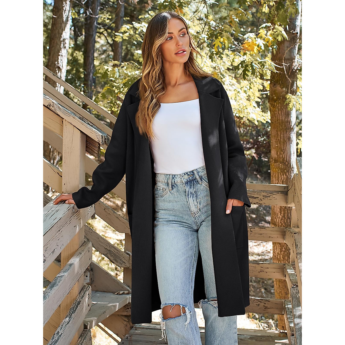 LILLUSORY Women's Long Dressy Cardigan Sweaters Fall Oversized Coatigan Jackets 2025 Knit Business Casual Winter Coats Black S