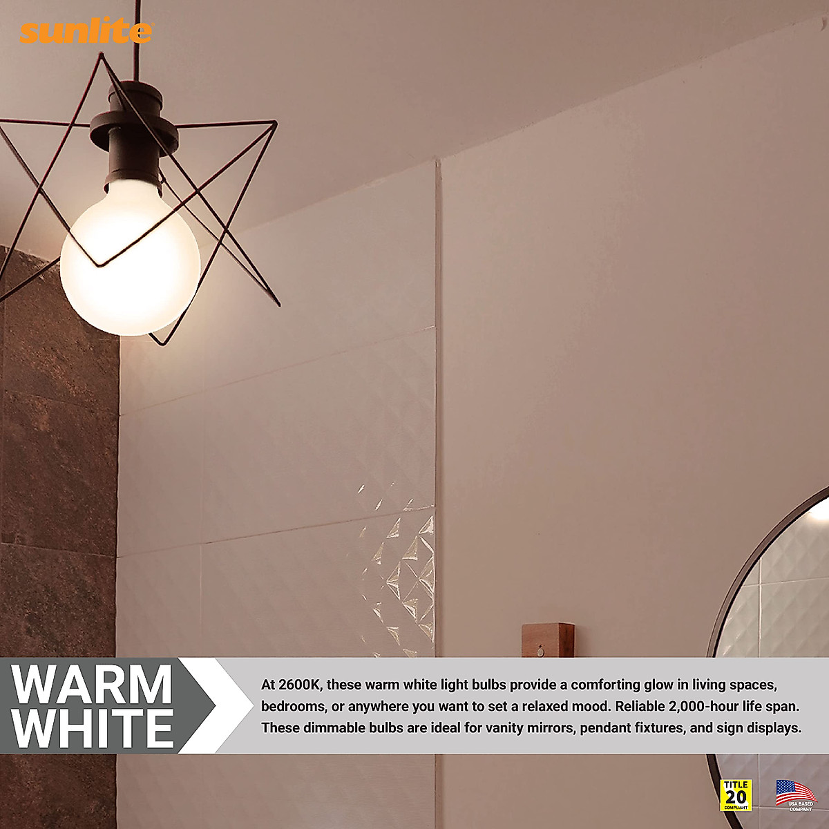 Sunlite 41688 Incandescent G40 Globe Light Bulb, Frosted, 60 Watts, 498 Lumens, Medium E26 Base, Decorative, Dimmable, Pendant, Vanity Mirror, 2600K Warm White, 4 Count