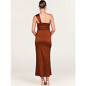 ANRABESS Women's Silk One Shoulder Wedding Guest Bodycon Dress Cocktail Evening Party Long Midi Dress A942-Xiuhong-M Rust