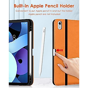 DTTO iPad Air 5th Generation Case (2022) / iPad Air 4th Generation Case (2020) 10.9 Inch, Premium Leather Business Folio Stand Cover with Pencil Holder [2nd Pencil Charging] for iPad Air 5/4, Orange