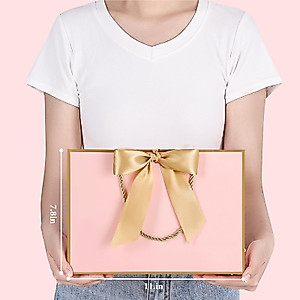 JMANNI Gift Bags, Small Gift Bags, 2Pcs Paper Gift Bag with 4 Tissue Paper and 2 Greeting Cards, Present Bags with Handles for Women Girls Bridesmaid Birthday Valentines Wedding Party (Pink-Golden)