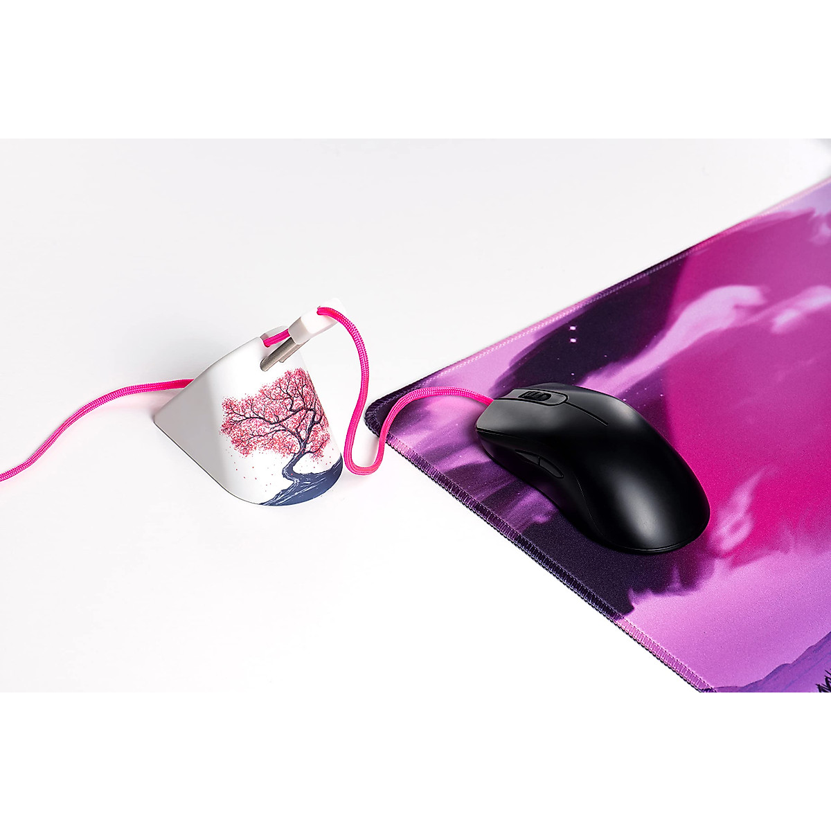 MouseOne Mouse Bungee for Gaming and Esports - Mouse Cable Holder for Drag-Free Gaming - Cherry Blossom Edition