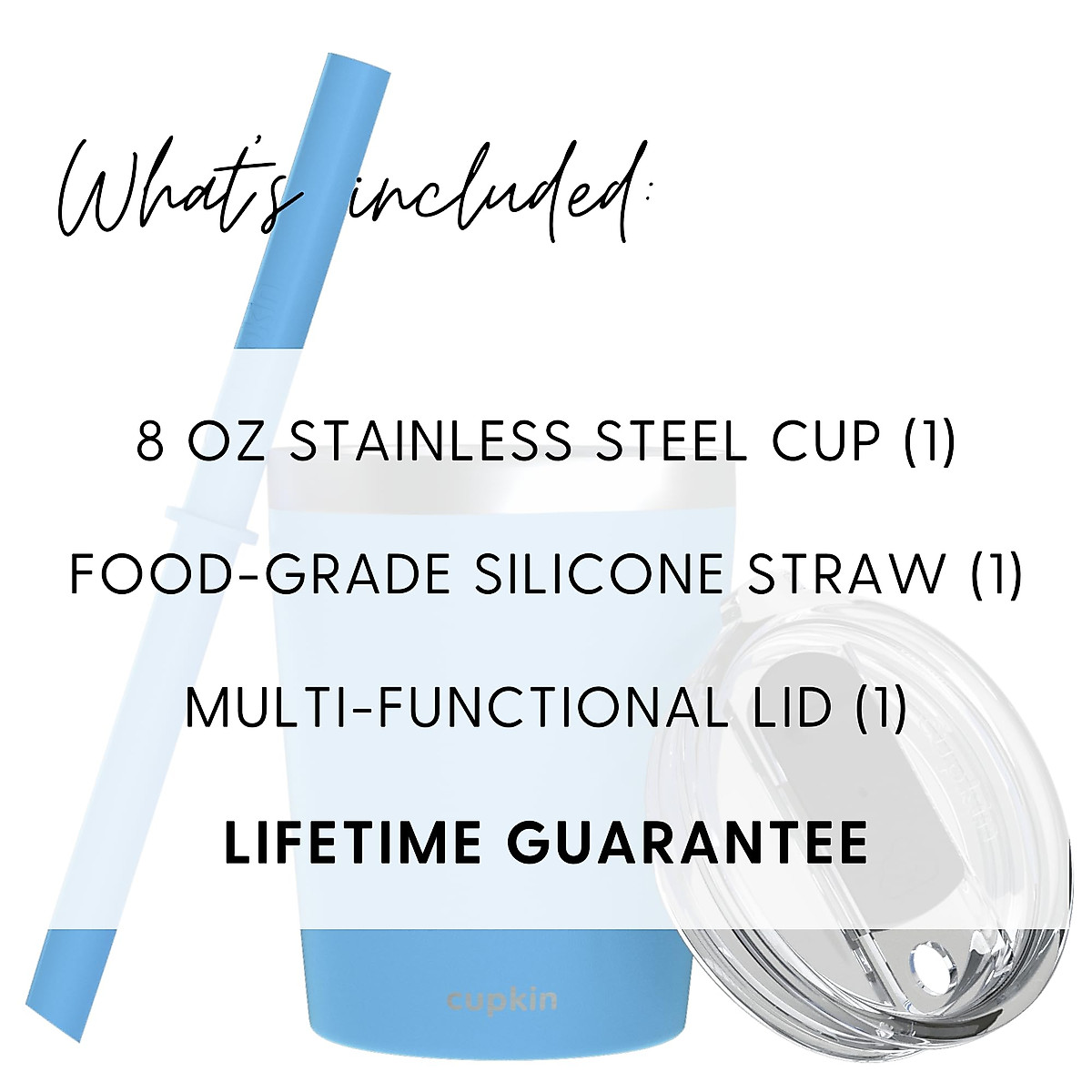 CUPKIN Stackable Stainless Steel Kids Cup Smoothie Tumbler, Powder Coated Insulated Tumblers, BPA Free Lid and Silicone Straw 8 Fl Oz (Pack of 1), Bright Blue