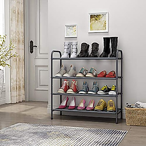 MAX Houser Shoe Rack Storage Organizer 4 Tier Free Standing Fabric Shoe Shelf Compact Shoe closet Organizer Stand Shoe Rack Shelf for 12-20 Pairs, for Entryway Closet Bedroom (Dark Grey)