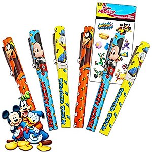 Disney Mickey Mouse Party Supplies Set - 6 Pack Mickey Mouse Pen Set with Mickey Mouse Stickers Disney Mickey Mouse Accessories (Mickey Mouse Office Supplies Office Decor)