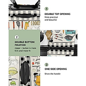 Travel Luggage Cover Cooking Utensils Pots and Pans Gnome Black and White Buffalo Plaid Anti-Scratch Luggage Protector Personalized Washable Suitcase Cover/Protector with Zipper Fits 19-21in Luggage