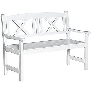 Outsunny 2-Seater Wooden Garden Bench, 4FT Outdoor Patio Loveseat for Yard, Lawn, Porch, White