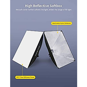 RALENO Softbox Photography Lighting Kit 20"X28" Photography Continuous Lighting System Photo Studio Equipment with 2pcs E27 Socket 5500K Bulb Photo Model Portraits Shooting Box