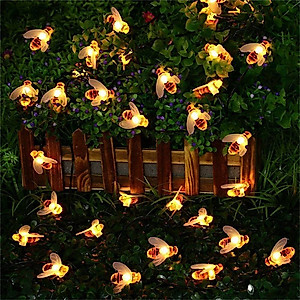 elecfan Waterproof Solar Fairy Lights 30 LEDs Honey Bee Creative Tree Haning String Lights,Garden Decoration Lamp Ideal for Patios, Homes, Wedding, Party, Christmas, Curtains, Outdoors - Warm White