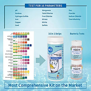 17 in 1 Drinking Water Test Strips, 100 PCS Hot Tub Test Strips, Test Total Chlorine, Bromine, Free Chlorine, PH, Iron, Fluoride, Copper, Mercury, and More