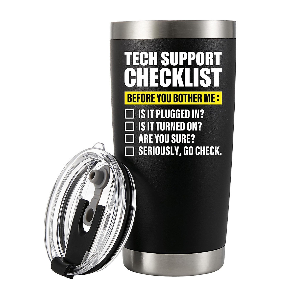 Panvola Tech Support Checklist Technical Support Gifts Computer Programmer Vacuum Insulated Tumbler Travel Mug 20 oz Black