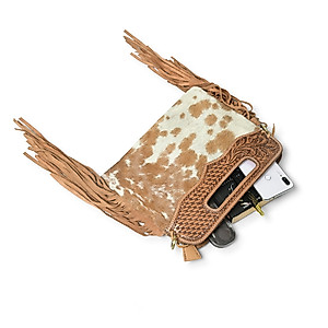 Western Suede Fringe Hair-On Crossbody Bag Women Natural Leather Hand Bag With Adjustable Strap | Leather Handbag | Purse | Side Sling Bag