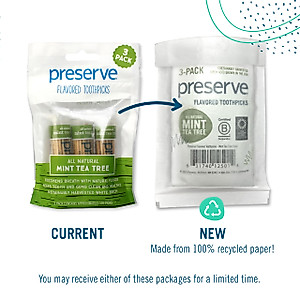 Preserve Flavored Toothpicks, Mint Tea Tree flavor, Wood, 3 Count x (35 each)