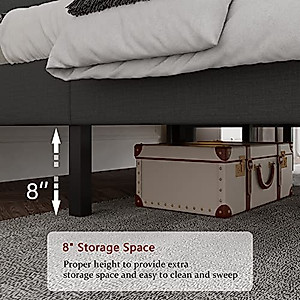 King Size Bed Frame with Headboard, Upholstered Platform Bedframe with Wingback, Heavy-Duty Metal Frames with Solid Wooden Slats No Box Spring Needed (Dark Grey, King (U.S. Standard))
