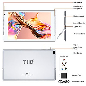 TJD Android 12 Tablet, 10.1 Inch Tablets with Stand, 8GB RAM 128GB ROM 512GB Expandable, HD IPS Screen, Google GMS Tablet, 6000mAh Fast Charge, 8MP Dual Camera, 2.4G/5G WiFi6, IPS HD Touch Screen