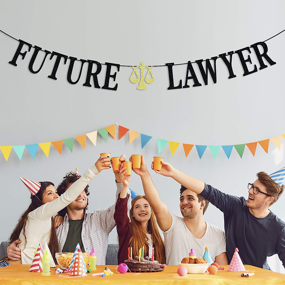 Black Glitter Future Lawyer Banner - Born to Argue/Passed the Bar - Law School Survivor Party Decorations Supplies - Law Grad Graduation Party Backdrop